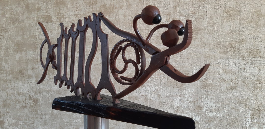 Welded Reclaimed Metal Fish Figurine, Scrap Metal Art, Steampunk Home ...