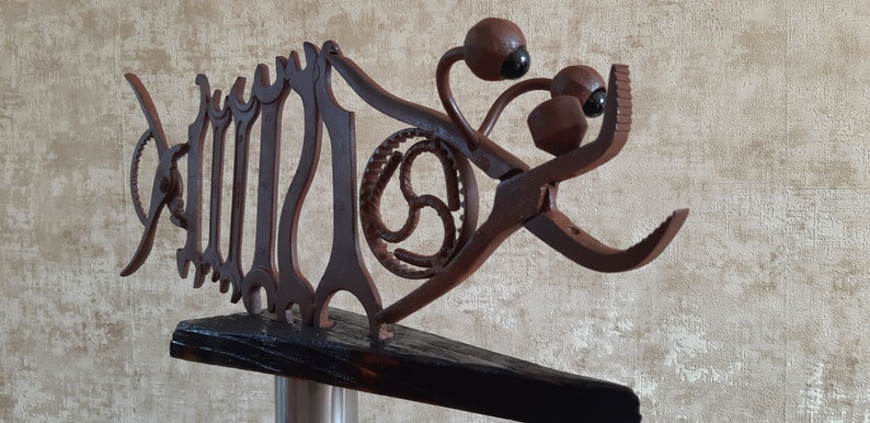 Welded Reclaimed Metal Fish Figurine, Scrap Metal Art, Steampunk Home ...