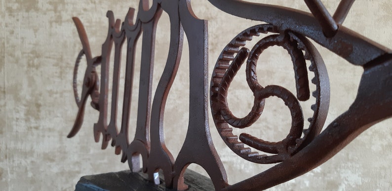 Welded Reclaimed Metal Fish Figurine, Scrap Metal Art, Steampunk Home ...