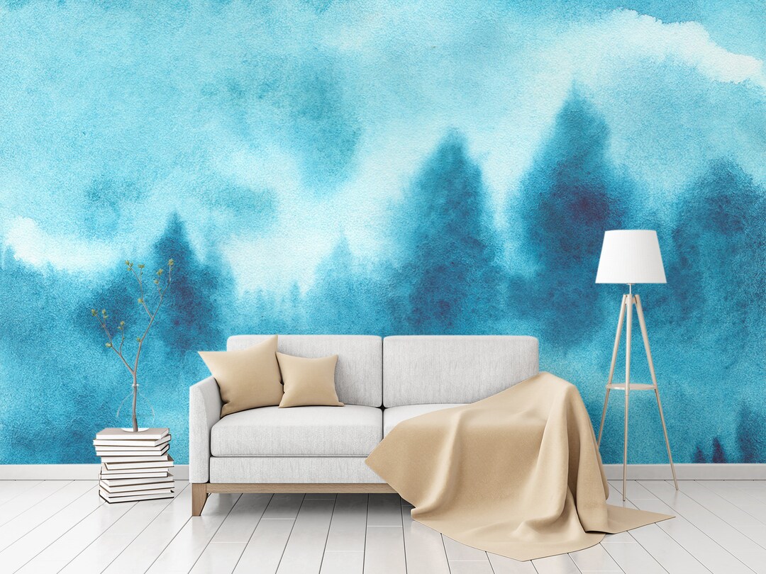 Forest Mist Ombre Wallpaper Mural: Peel and Stick Wall Covering - Etsy