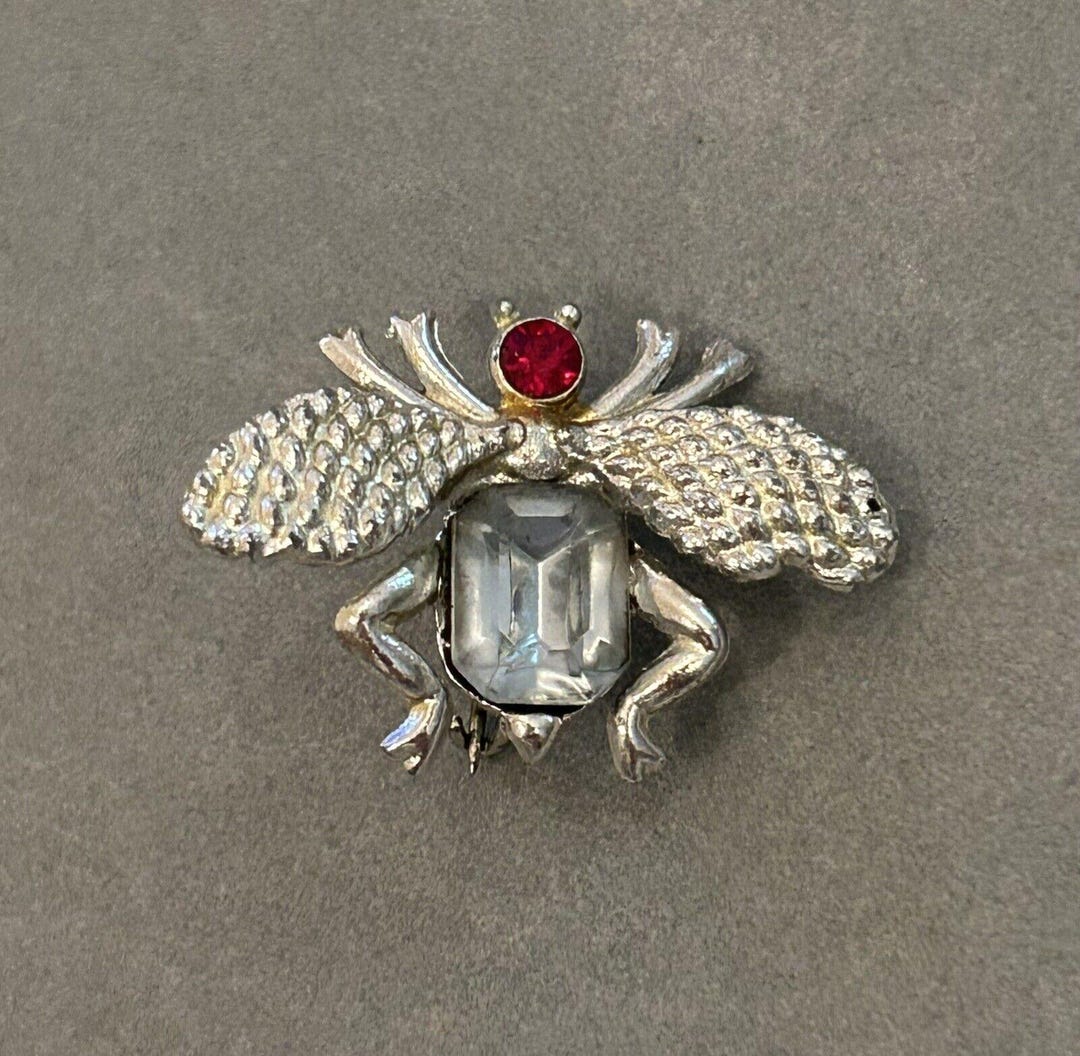 Vintage Red & Light Blue Rhinestone Bee Brooch Pin Silvertone - Etsy
