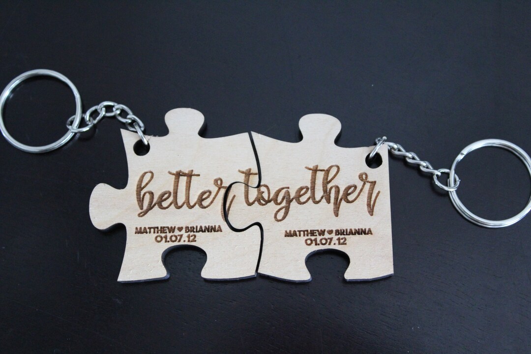 Better Together Personalized Wood Puzzle Keychain Set for Valentine's ...