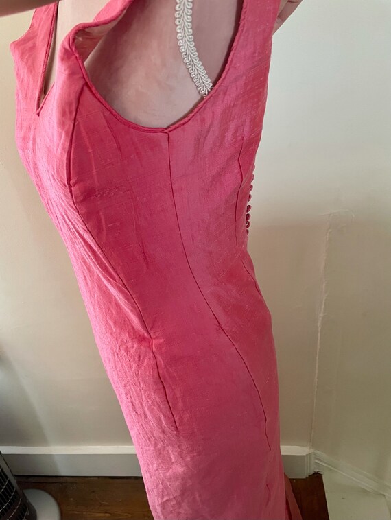 Vintage Pink Raw Silk Evening Gown with Chiffon Fisht… - Gem