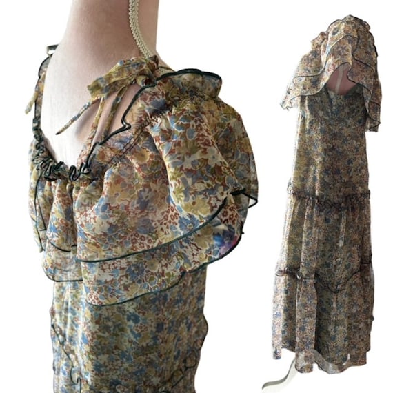 70s Vintage Marion Donaldson Prairie Ruffle Tier Flor… - Gem