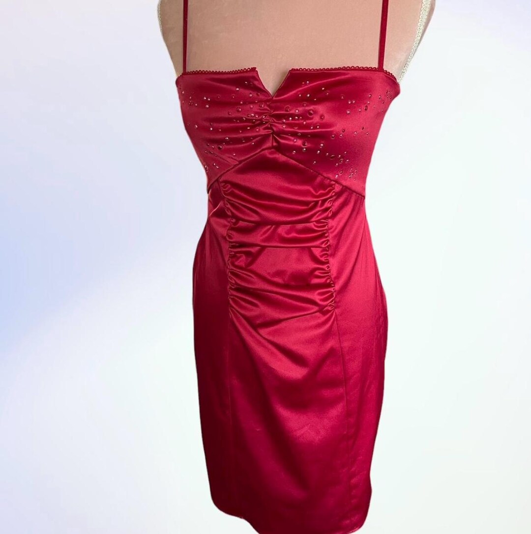 Berry Red/raspberry Satin Y2k 00s Does 50s Glamour Pin up Satin Bustle ...