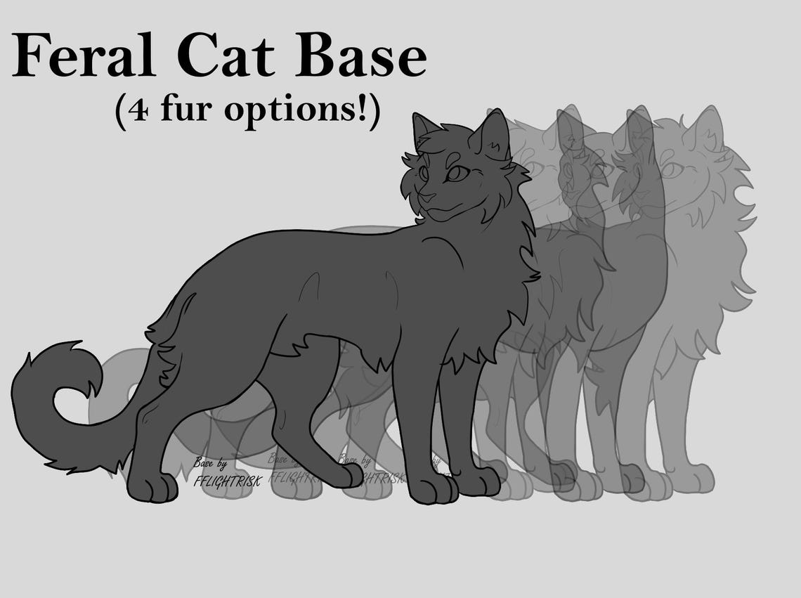 Simple Feral Cat Warrior Cats Feline Lineart Base Pack Customizable Psd ...