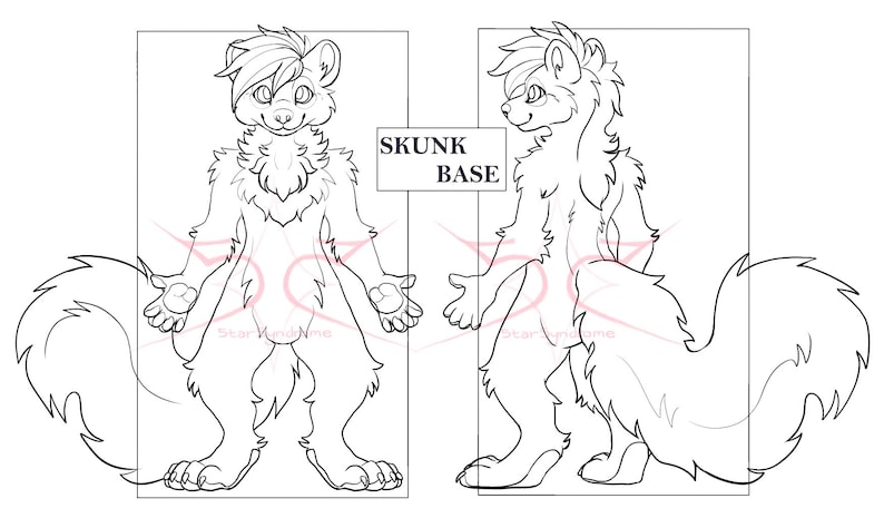 Anthro Furry Skunk Lineart Base Fursona Ref Sheet Psd & Png - Etsy