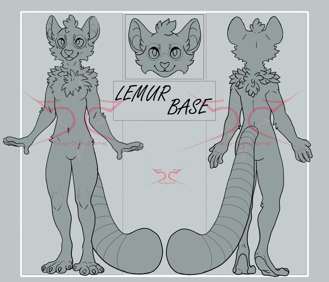 Anthro Furry Lemur Lineart Base Fursona Ref Sheet Psd & Png - Etsy