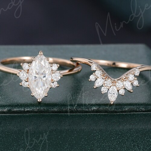 Vintage Marquise Moissanite Engagement Ring Set Engagement - Etsy