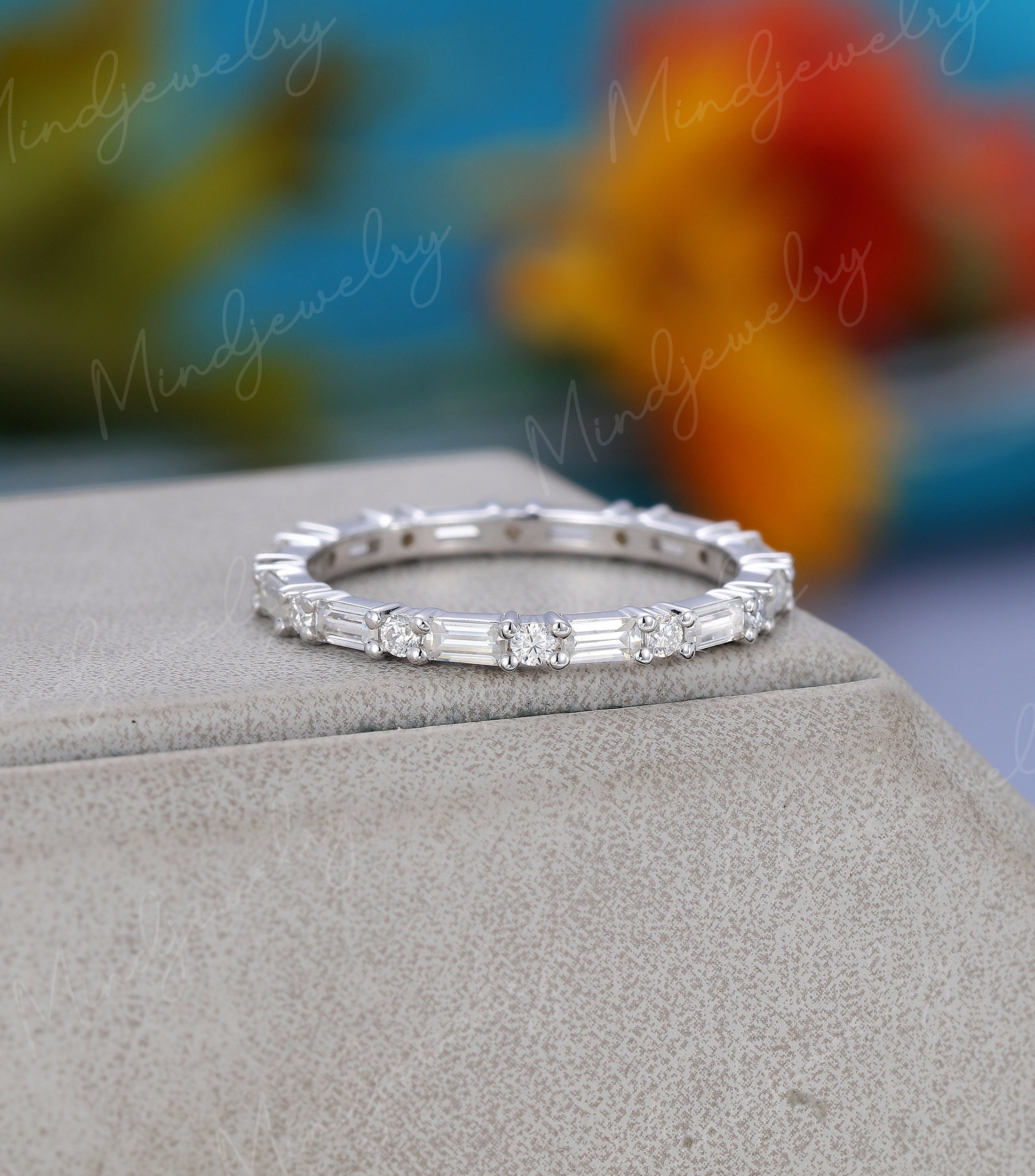Unique White Gold Wedding Band Women Full Eternity Baguette - Etsy