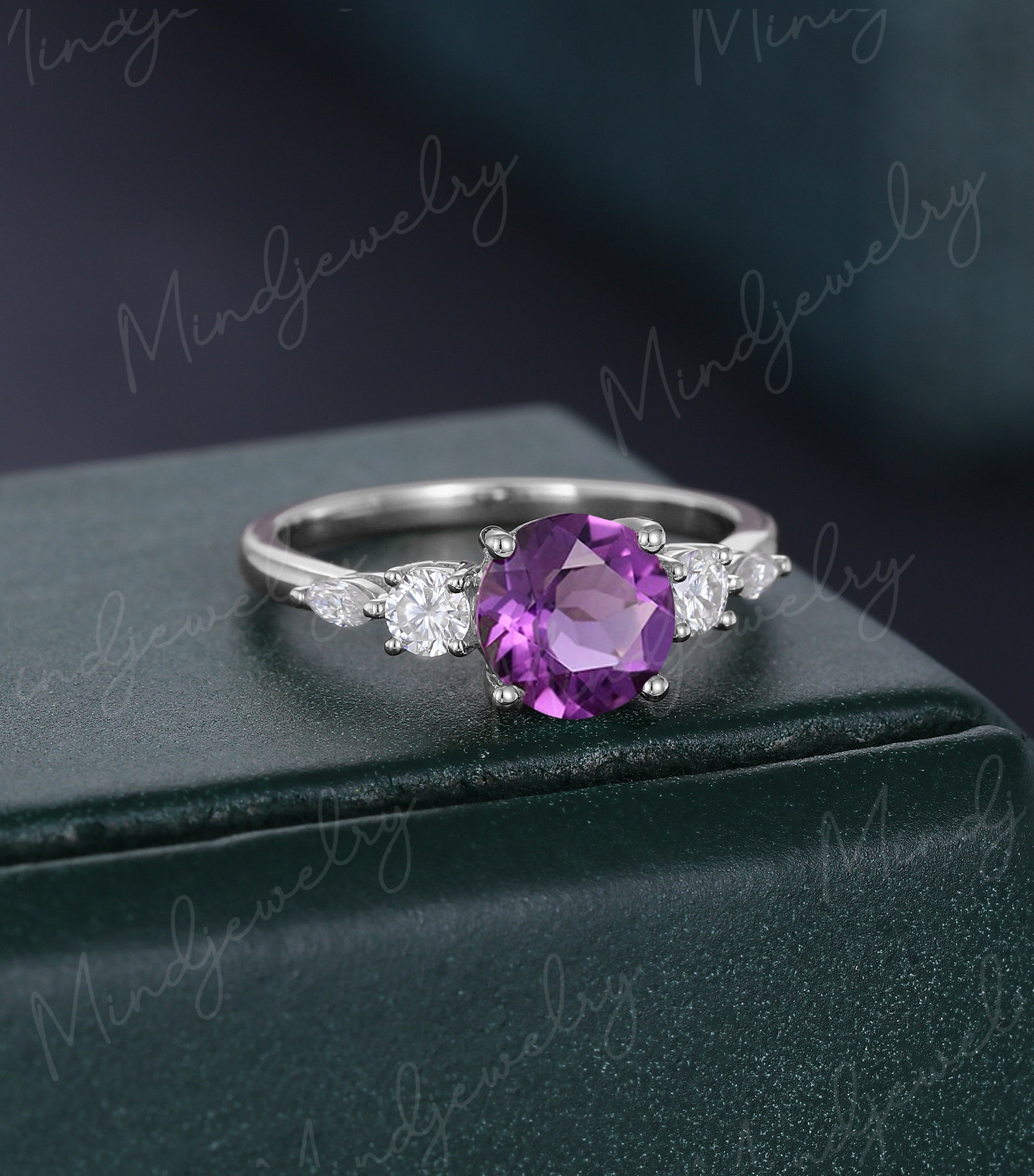 Amethyst Engagement Ring White Gold Unique Engagement Ring - Etsy
