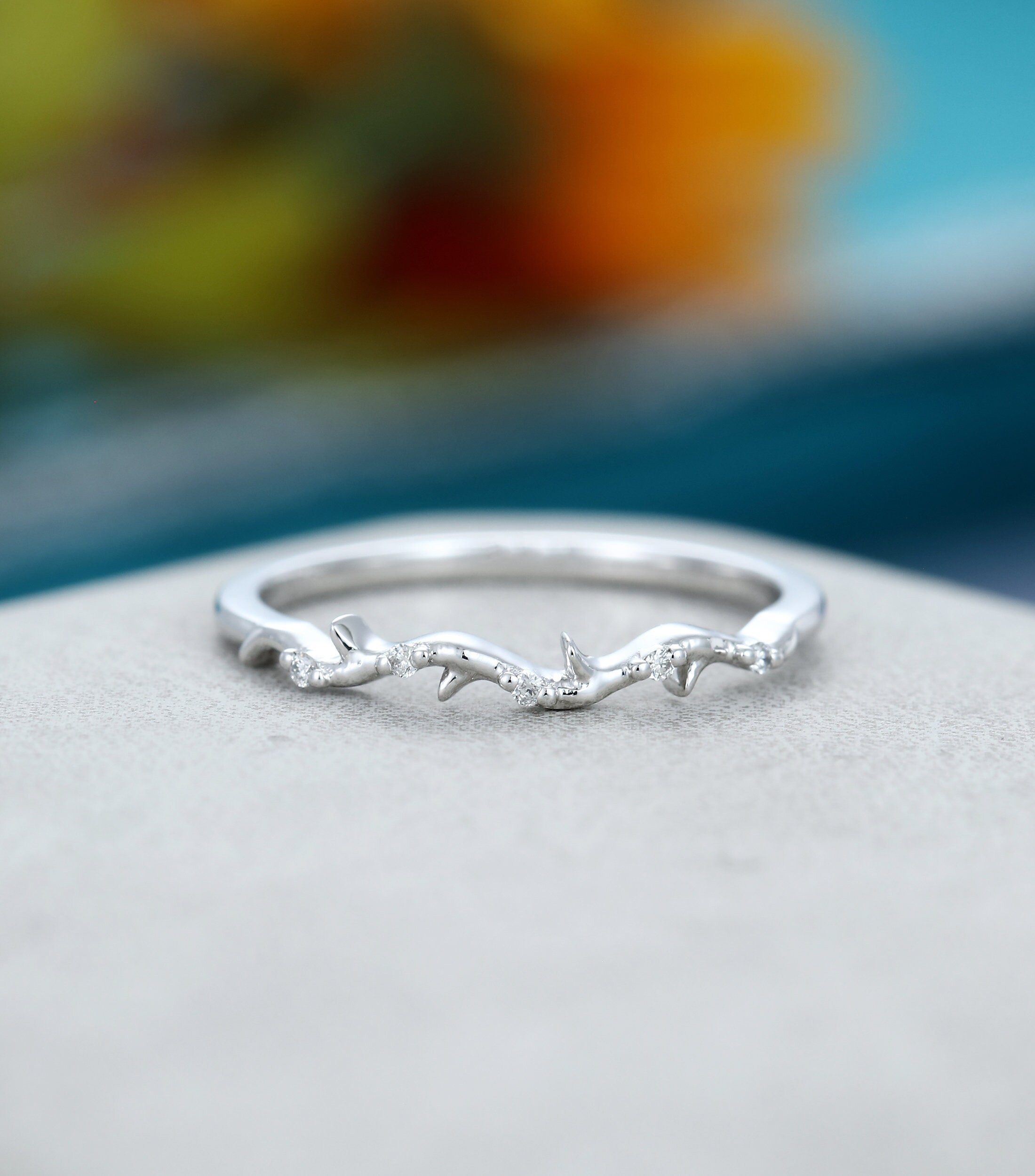 White gold wedding band women Unique Diamond wedding band | Etsy