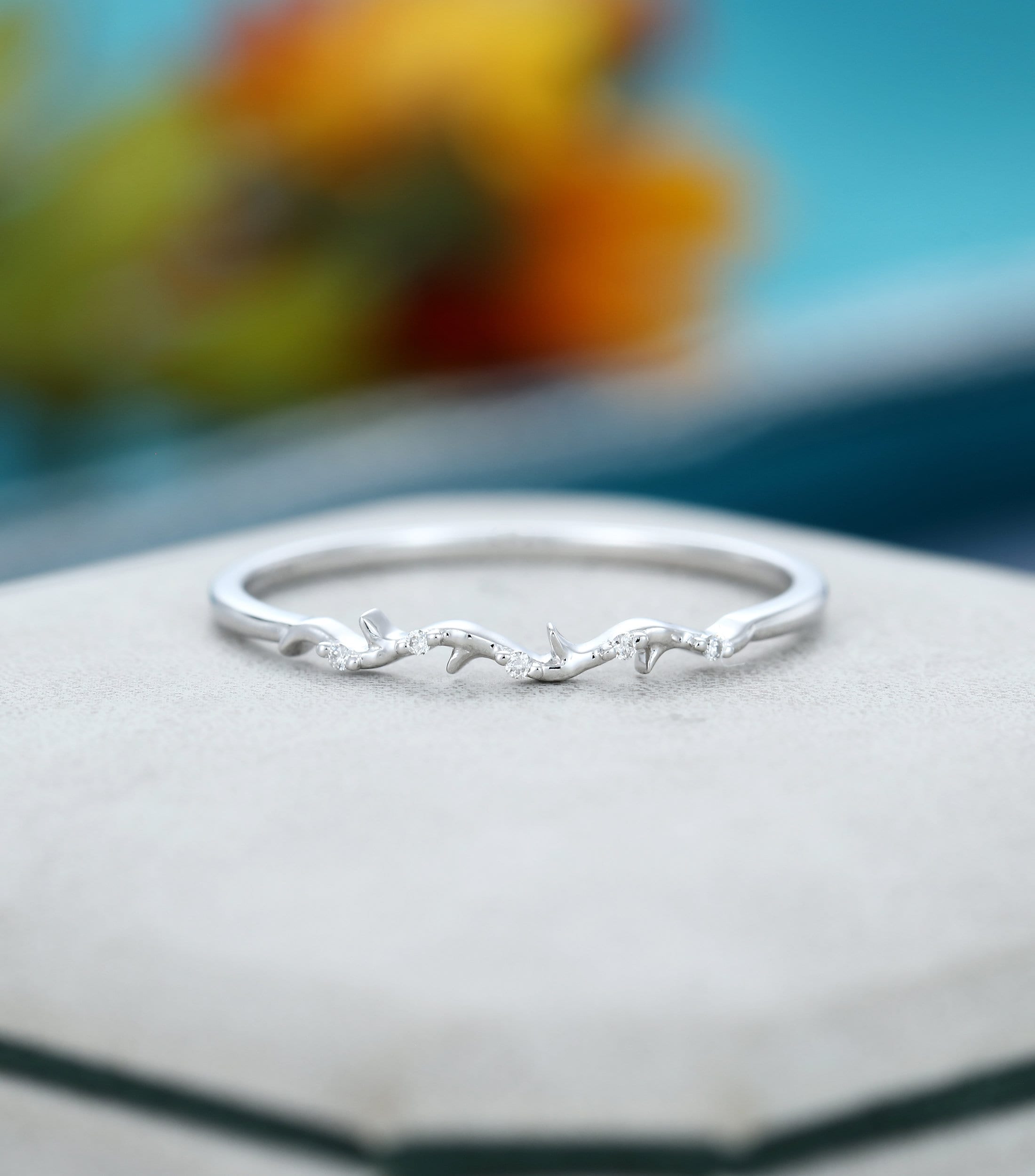 White gold wedding band women Unique Diamond wedding band | Etsy