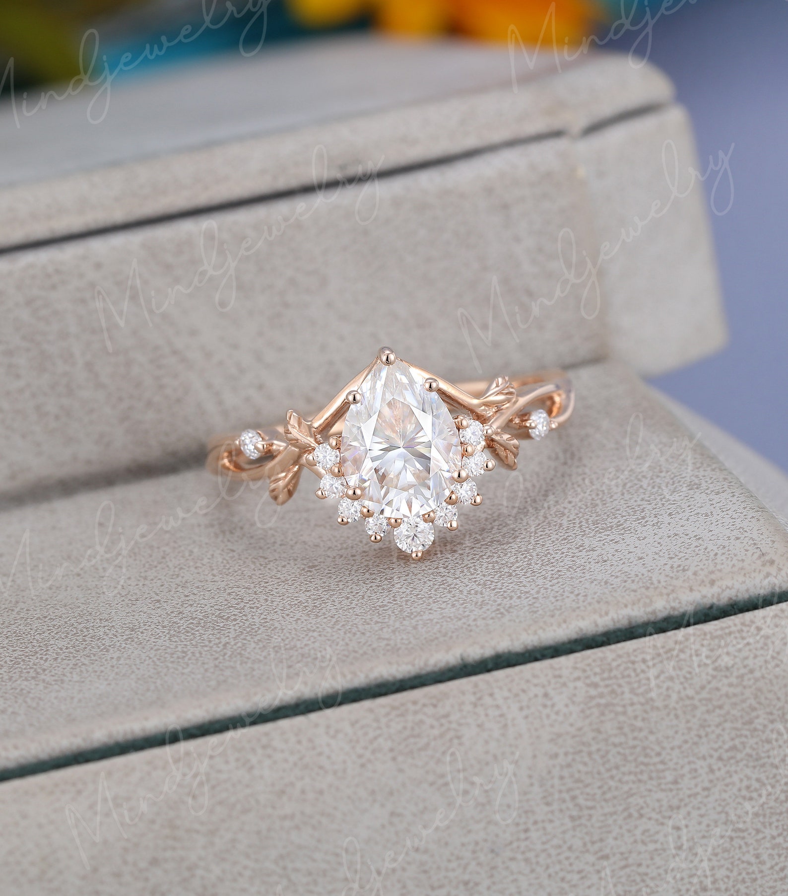 Pear Shaped Moissanite Engagement Ring Unique Art Deco - Etsy