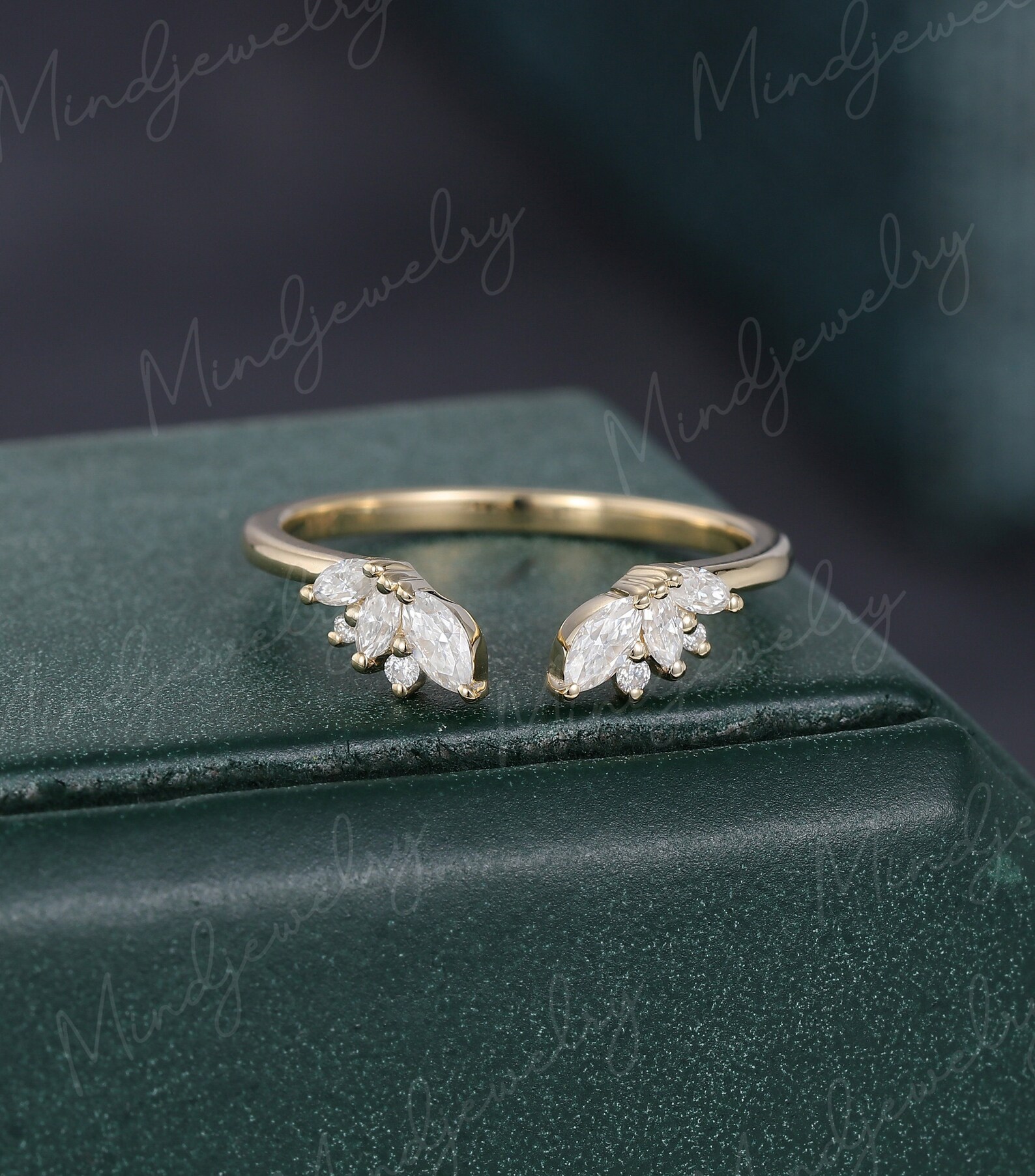 Yellow Gold Open Ring Vintage Unique Marquise Cut Moissanite - Etsy