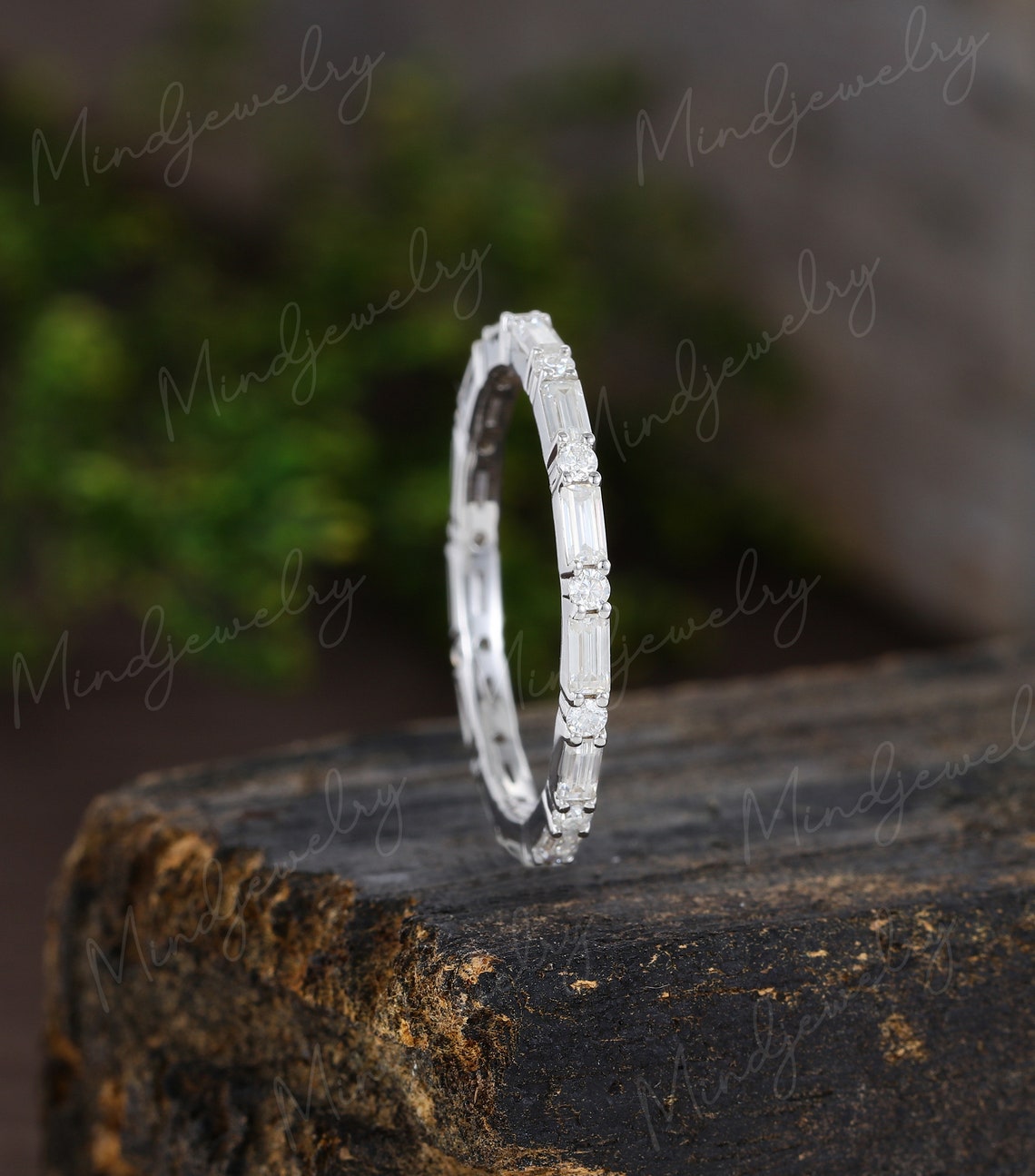 Unique White Gold Wedding Band Women Full Eternity Baguette - Etsy
