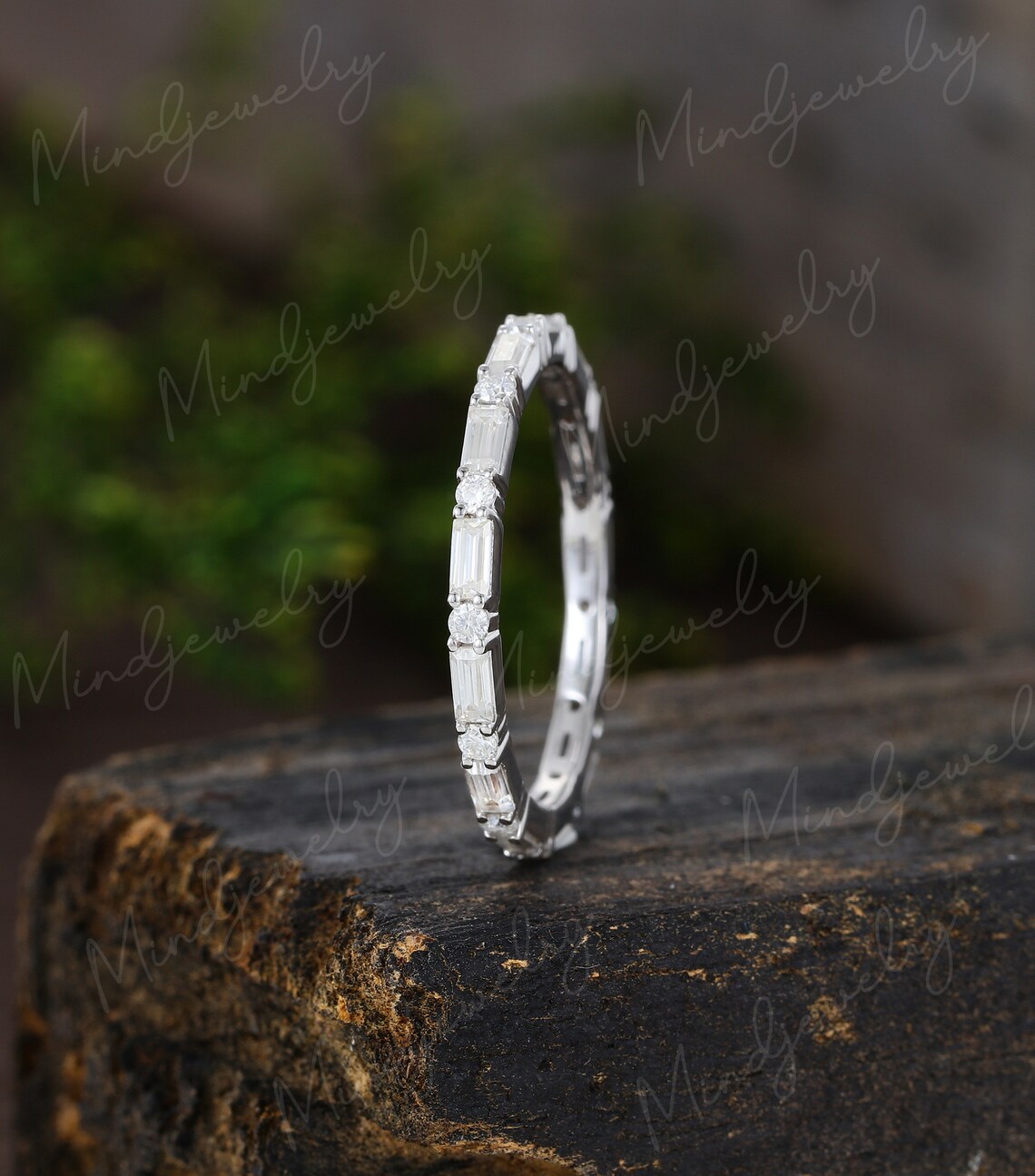 Unique White Gold Wedding Band Women Full Eternity Baguette - Etsy