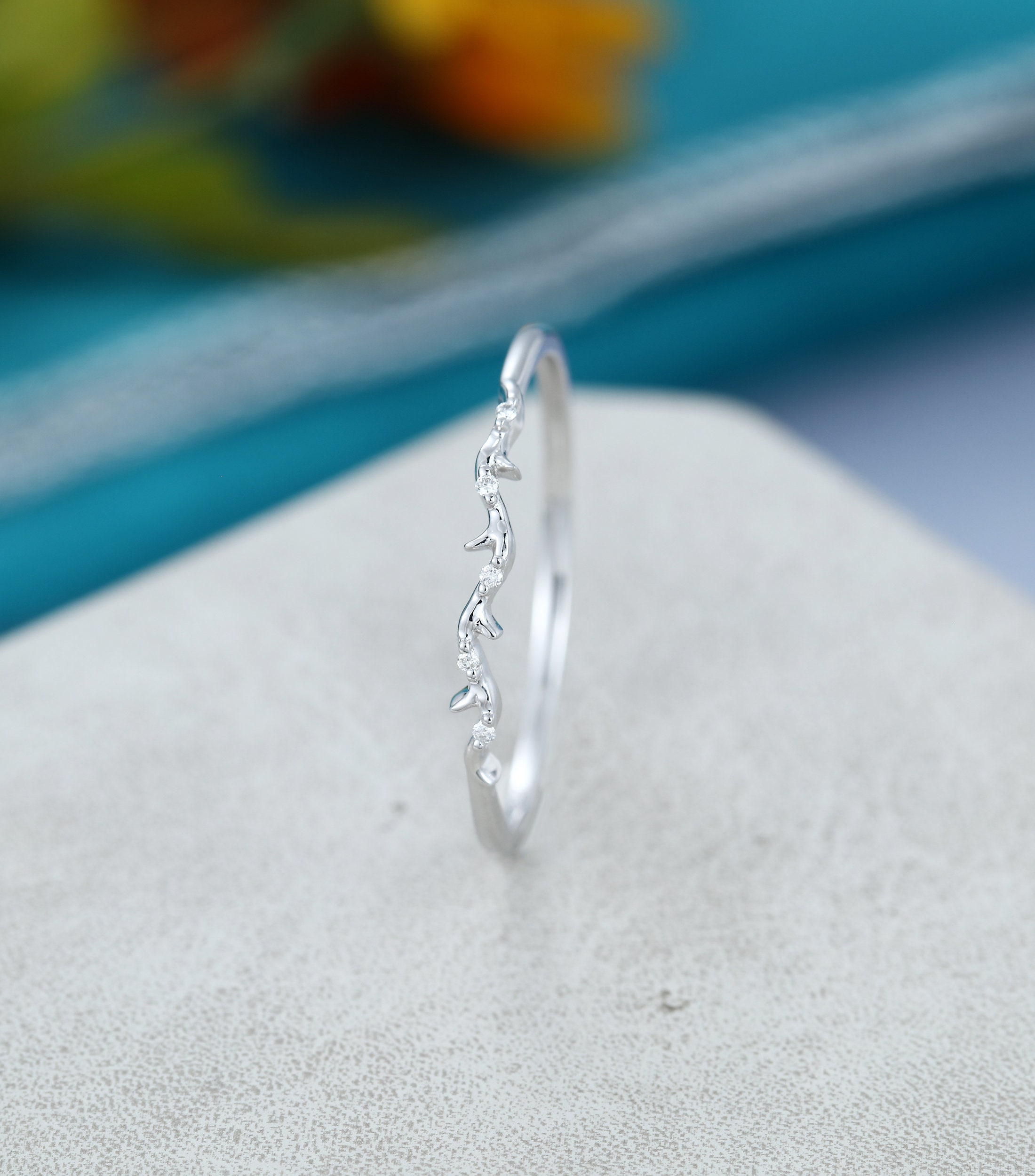 White gold wedding band women Unique Diamond wedding band | Etsy