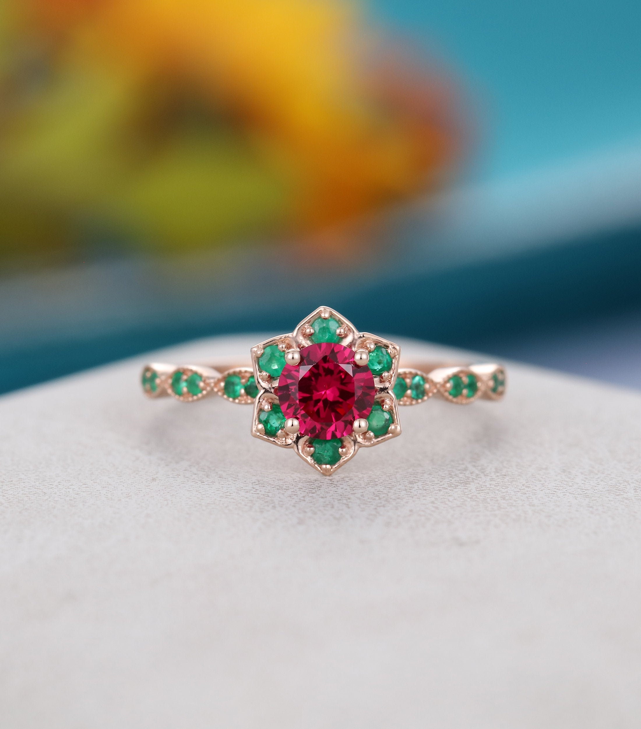Ruby engagement ring rose gold Unique Flower engagement ring | Etsy