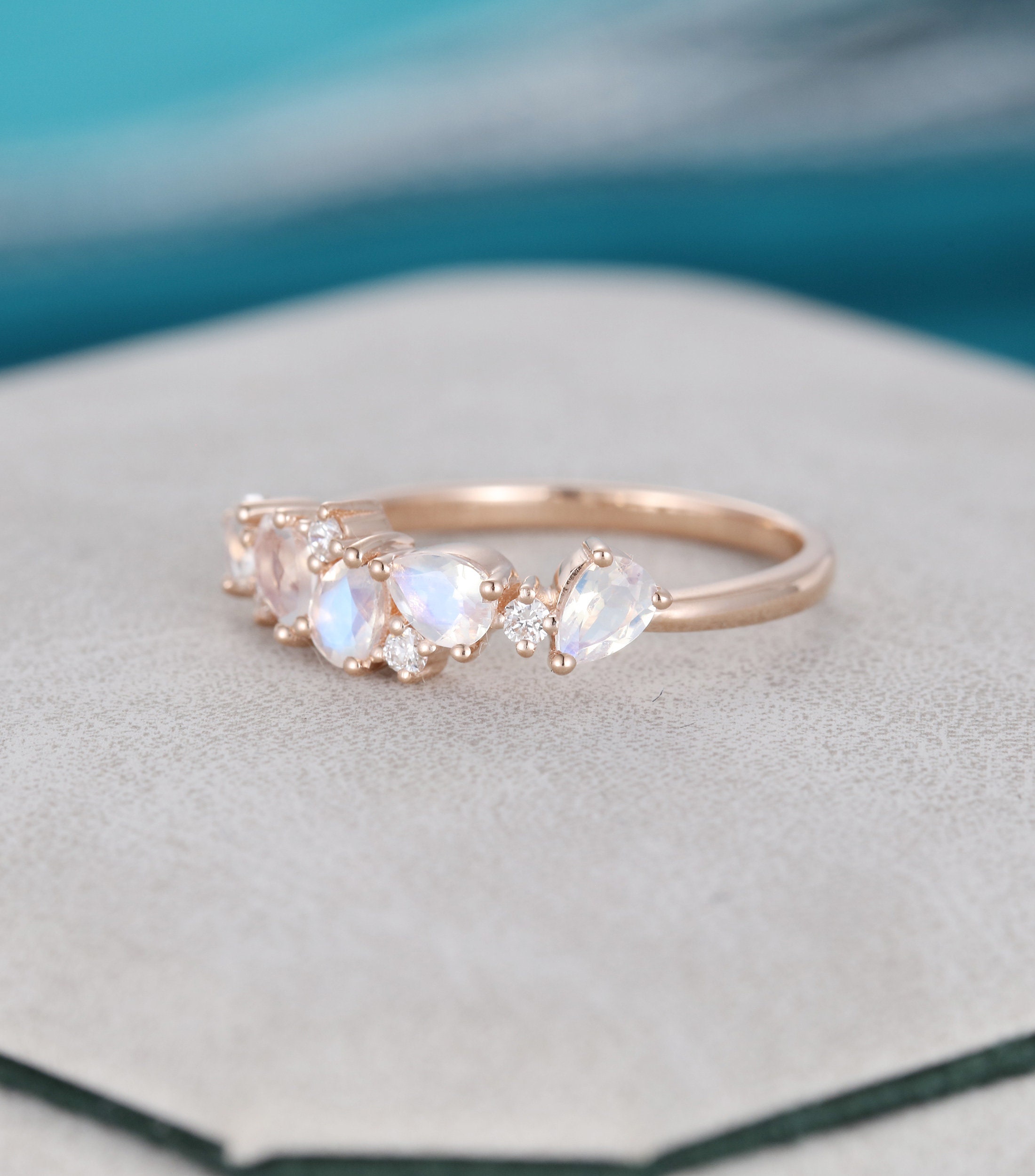 Pear Shaped Moonstone Engagement Ring Vintage Rose Gold Unique | Etsy