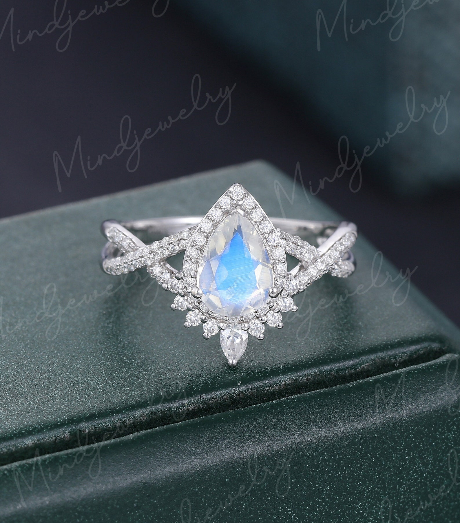 Pear Shaped Moonstone Engagement Ring Women White Gold - Etsy