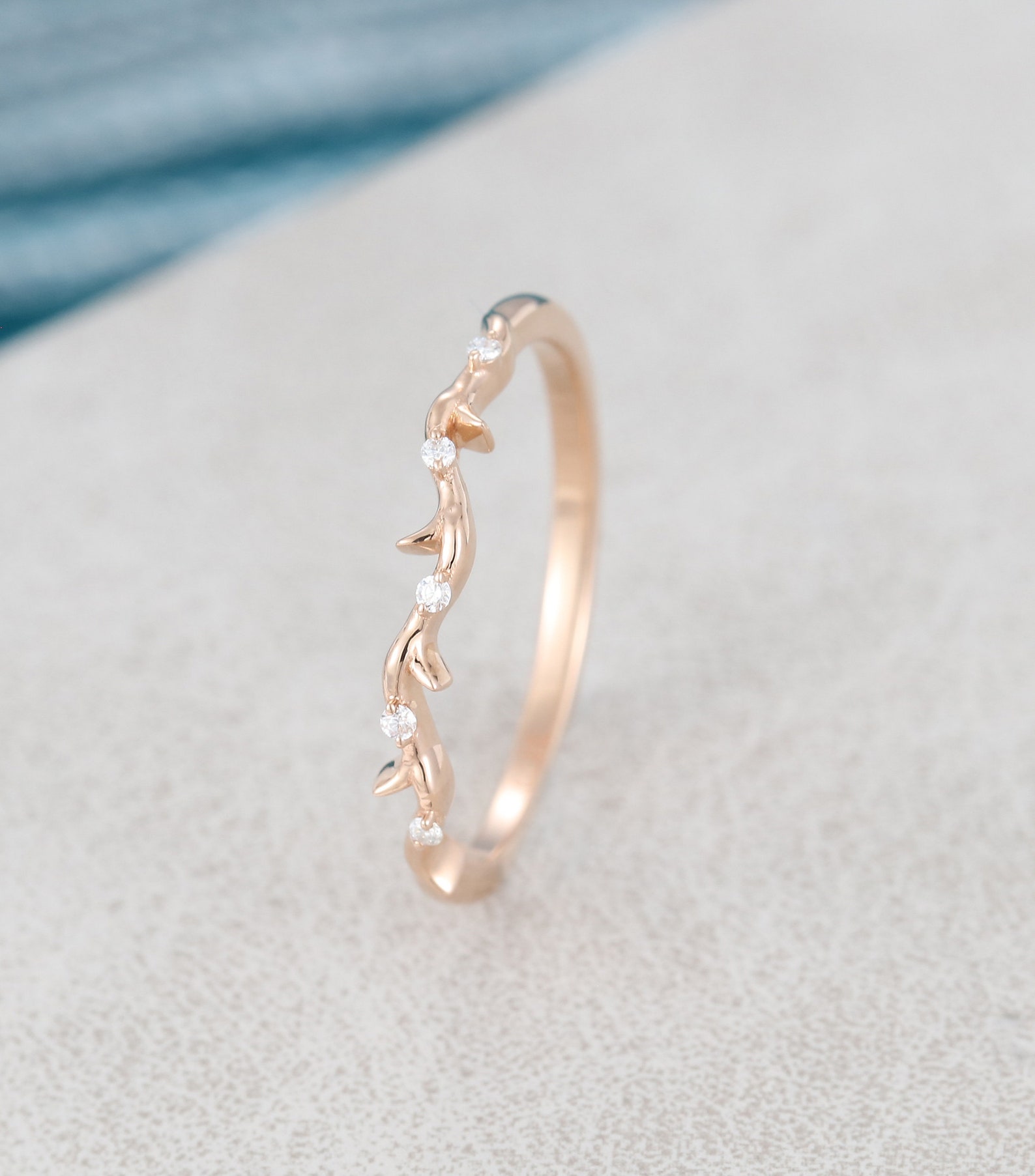 Rose Gold Wedding Band Women Unique Diamond Wedding Band - Etsy