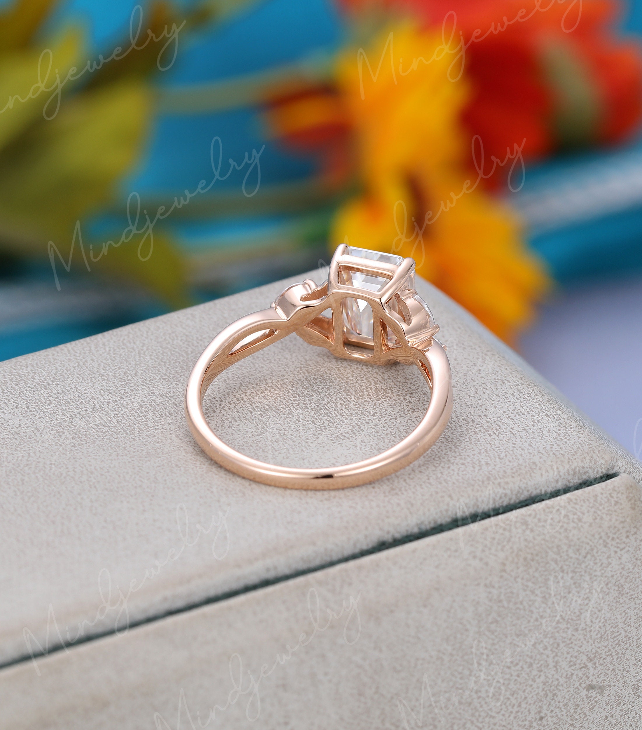 Emerald Cut Moissanite Engagement Ring Rose Gold Unique Etsy