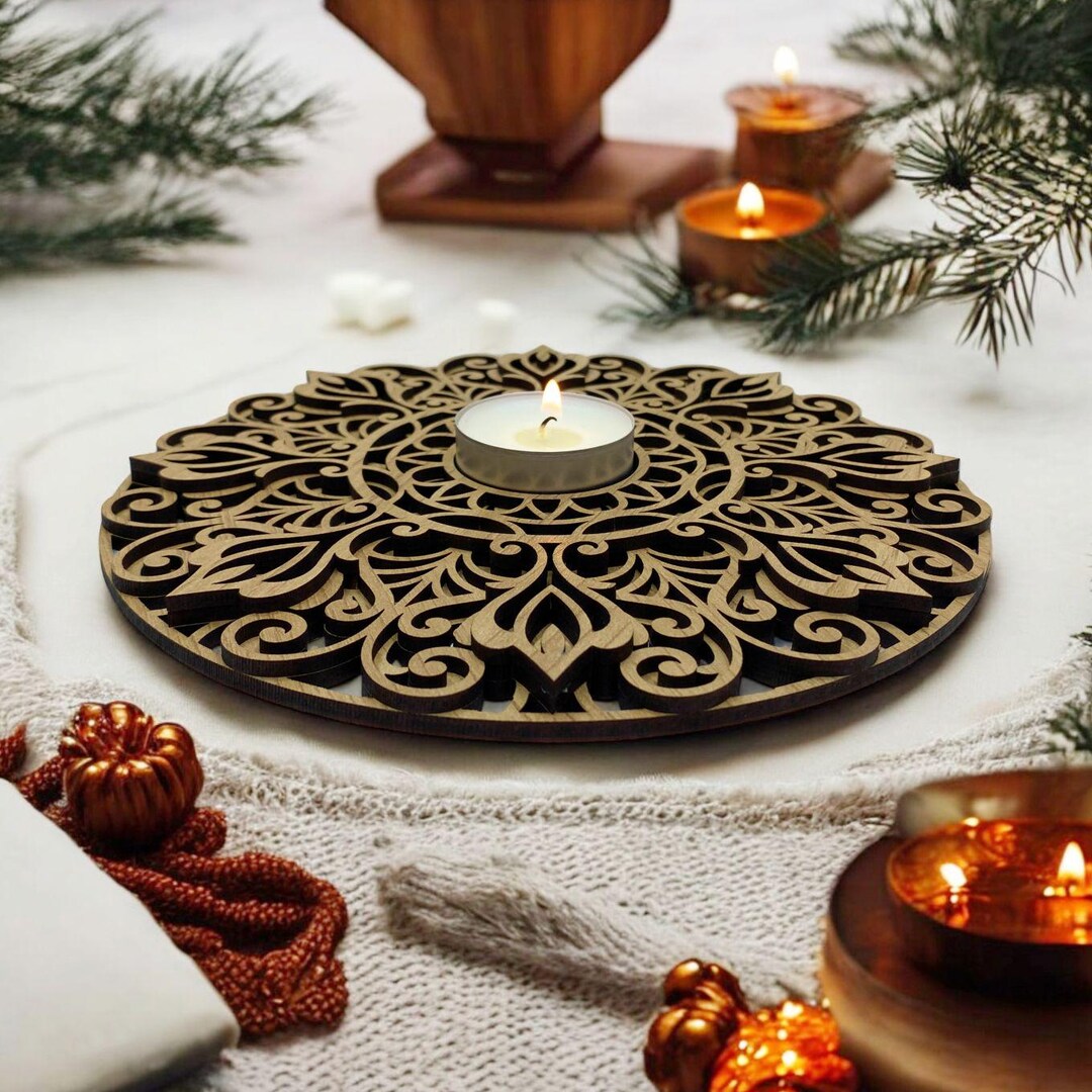 Handcrafted Wooden Mandala Tea Light Candle Holders, Mandala Wooden ...