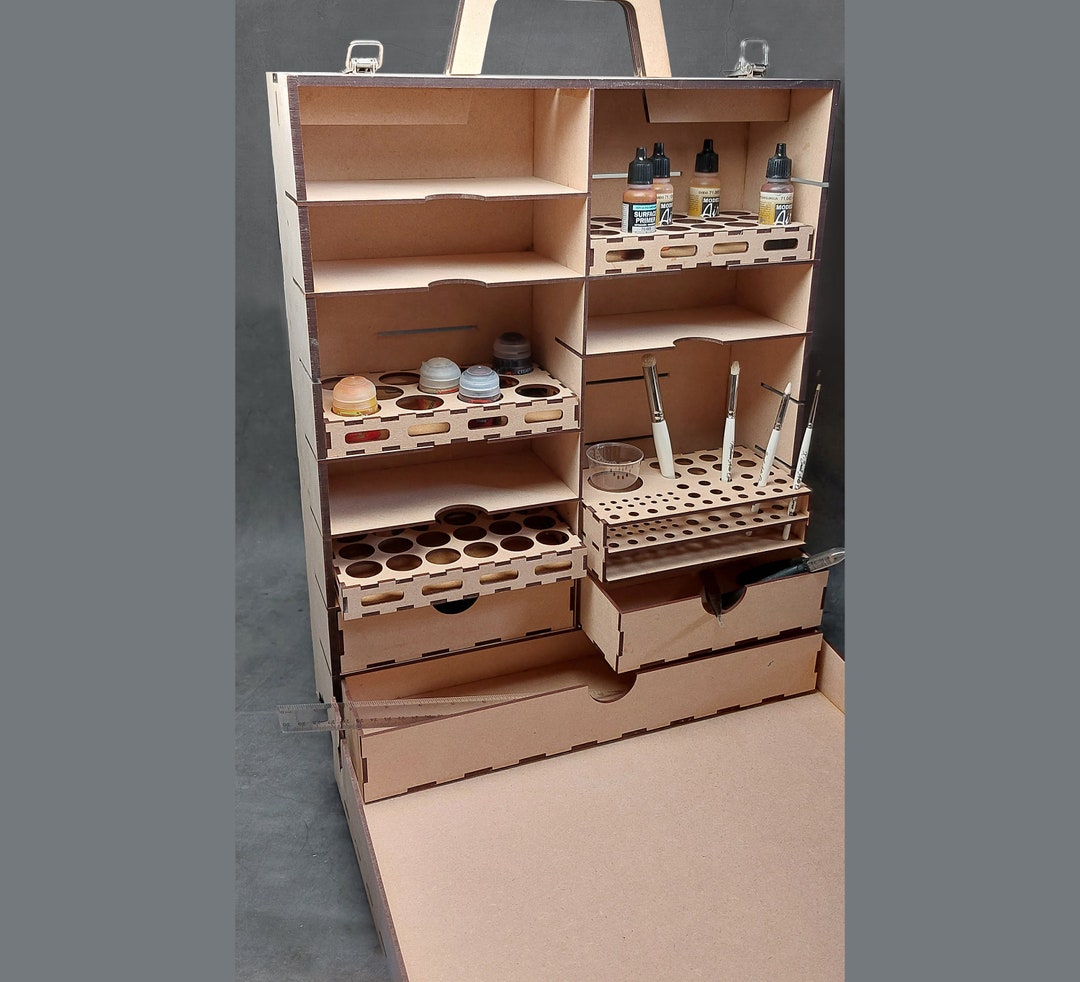 Portable Hobby Cabinet With Reversible Paint Trays and Storage Drawers ...