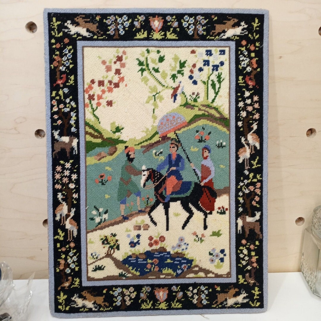 Pretty Petit Point Medieval Type Needlework Needlepoint Unframed - Etsy