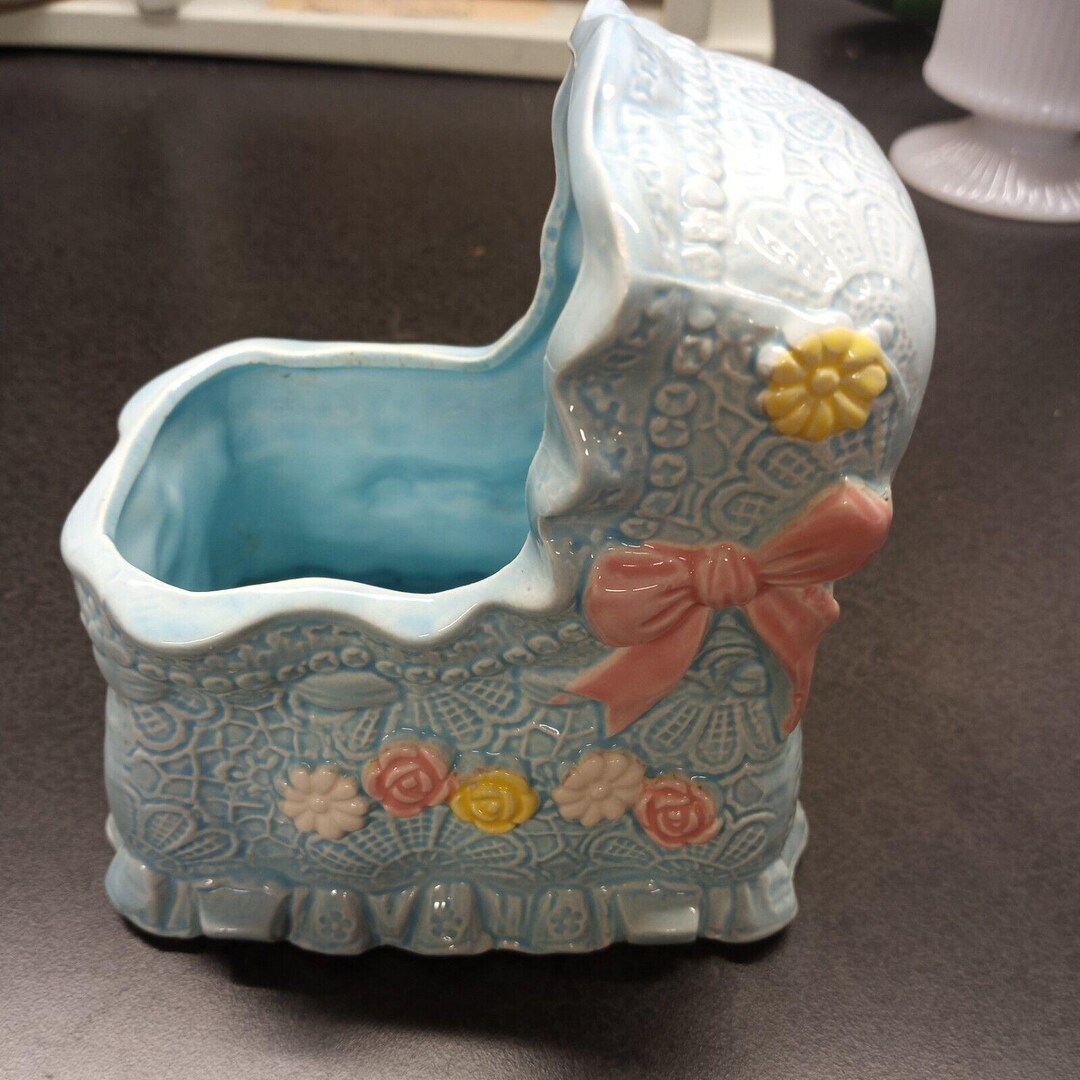 Vintage Ceramic Cradle Crib Planter Baby Shower Nursery Art Decoration ...