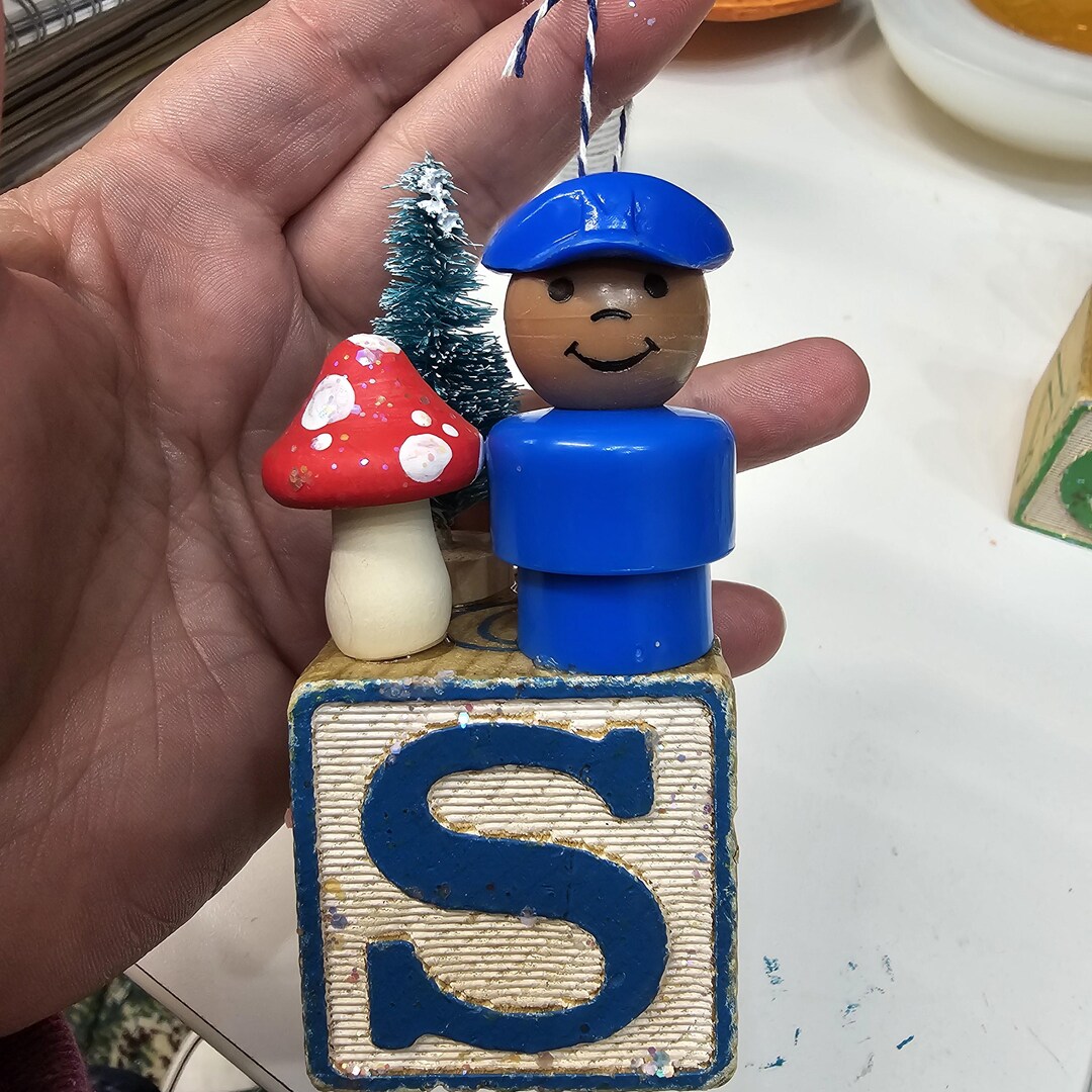 Vintage Building Block Fisher Price Little People Christmas Ornament ...