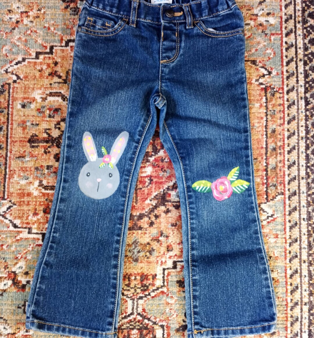 Upcycled BUNNY Jeans. Handpainted Denim. Size 4T. Customized and ...