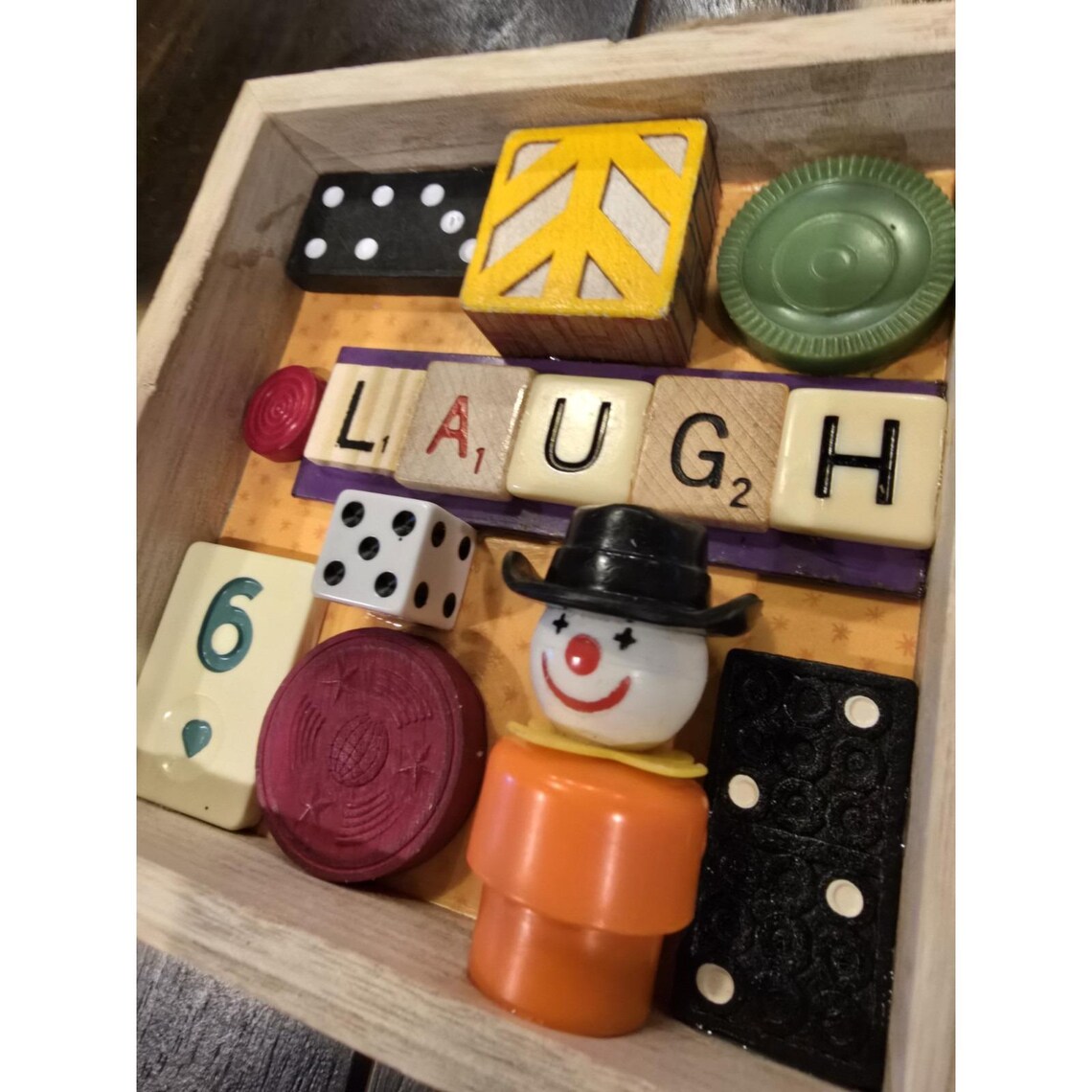 Fun Upcycled LAUGH Shadow Box Assemblage Fisher Price Clown Found ...