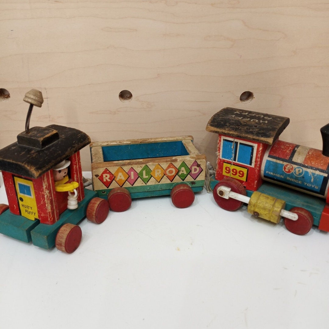Vintage Fisher Price Huffy Puffy Wood Kids Train Toy Nursery Art Decor ...