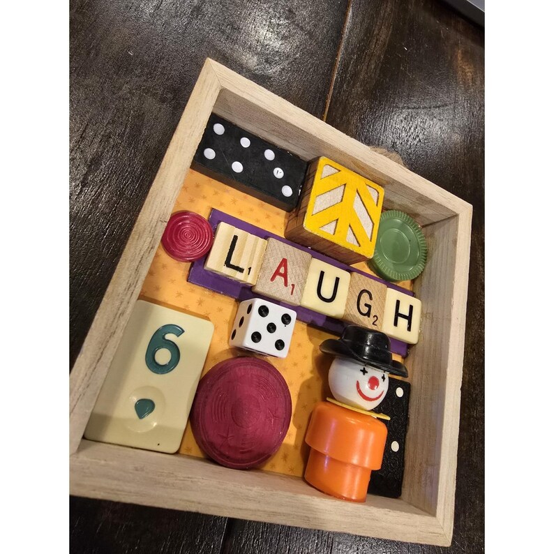 Fun Upcycled LAUGH Shadow Box Assemblage Fisher Price Clown Found ...