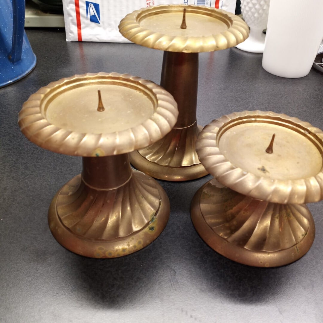 3 Brass Pillar Candle Holders. India. Varying Heights. - Etsy