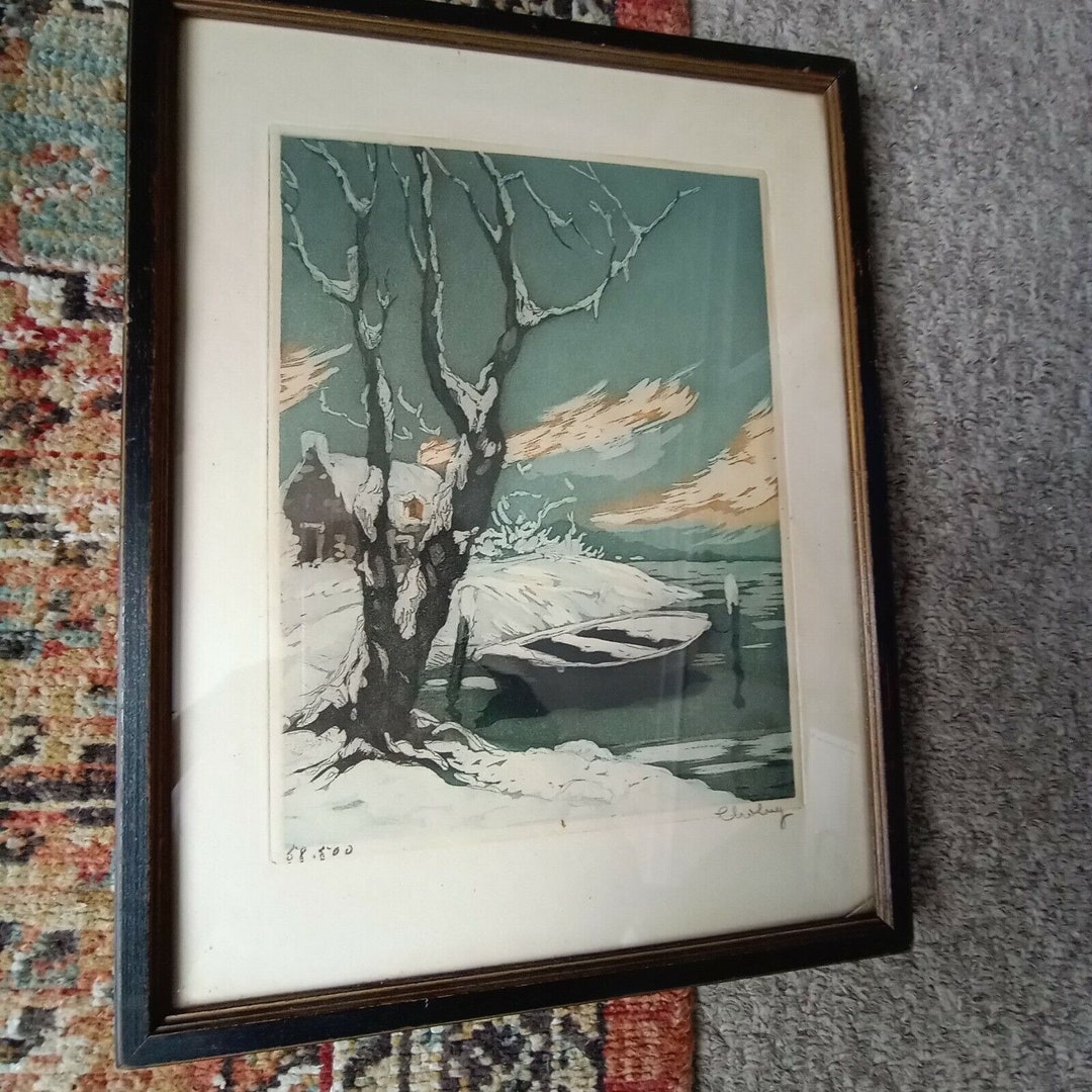 Beautiful Framed Art. Winter Boat Scene. Signed. - Etsy