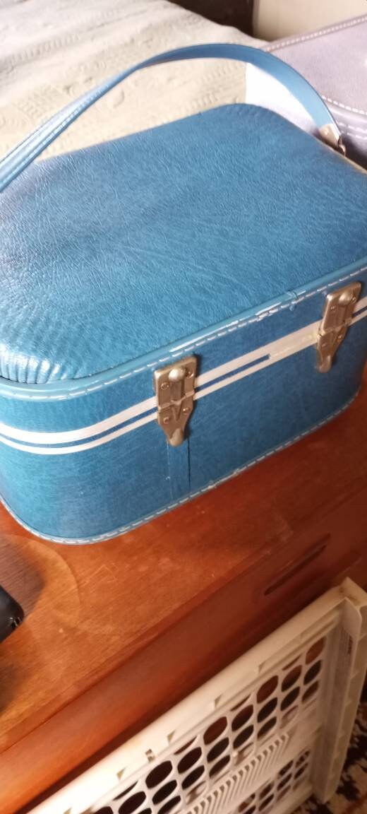 Vintage Blue TRAIN CASE. Make up Craft Storage. Boho Decor - Etsy