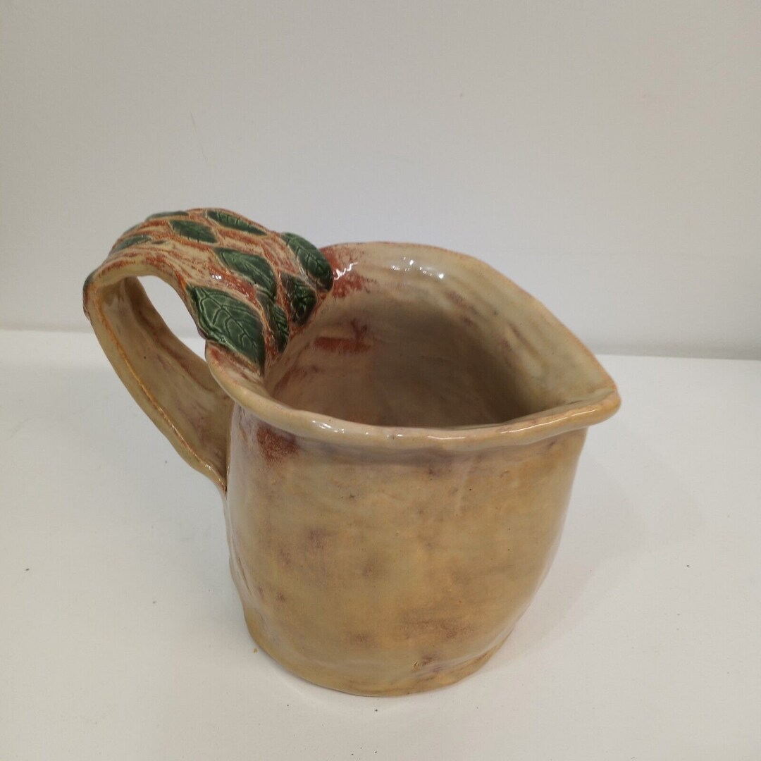 Beautiful Handmade Pottery Pitcher With Etched Leaves. Gravy Boat ...