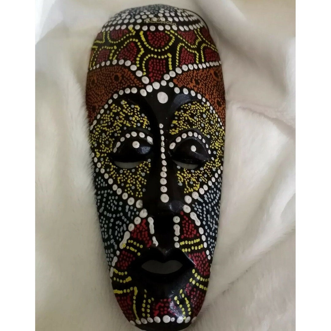 Wooden Tribal Ethnic Mask. Dot Painted. Colorful Nursery Art Home Decor ...