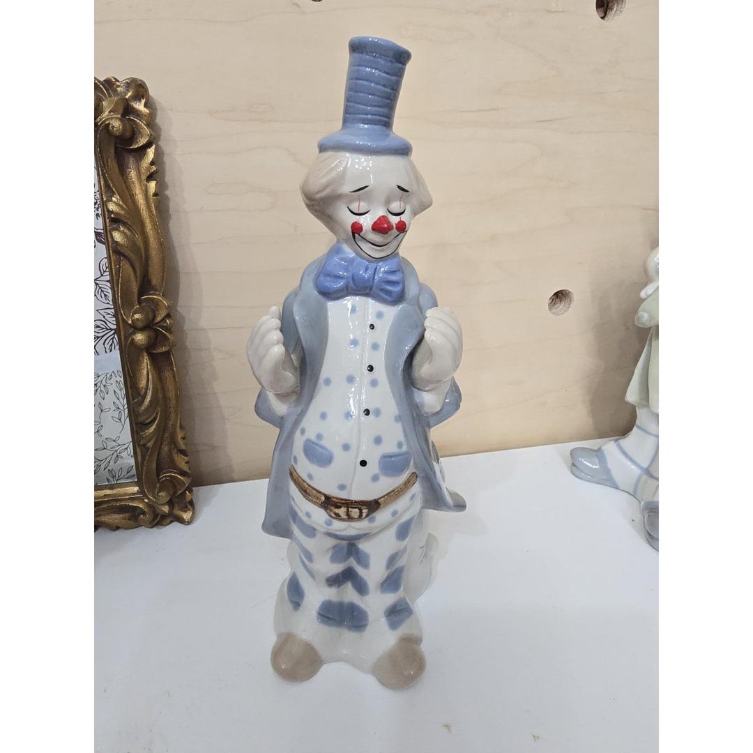 Vintage MCM BLUE Porcelain Clown Statue Figurine Theatre Masks on ...