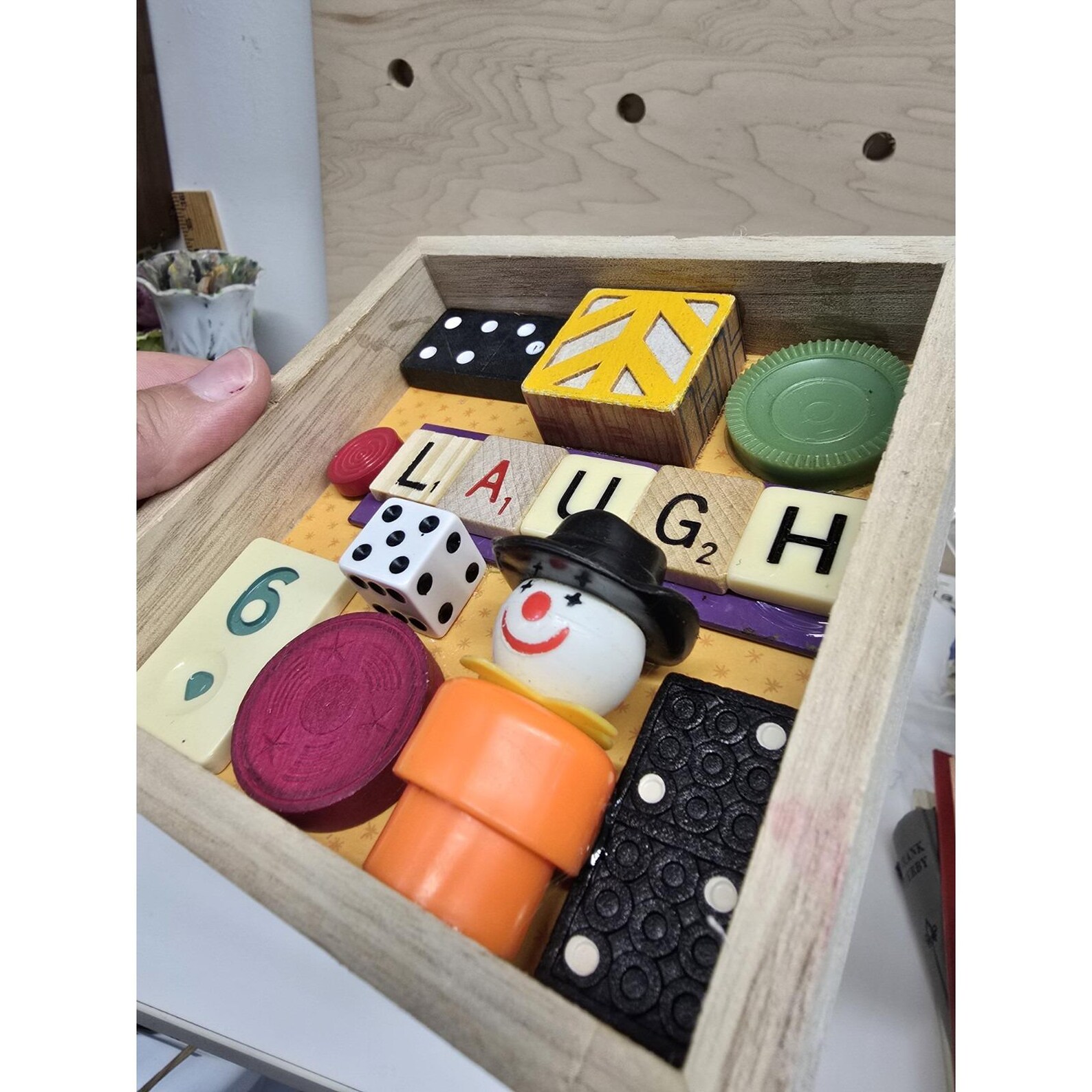 Fun Upcycled LAUGH Shadow Box Assemblage Fisher Price Clown Found ...