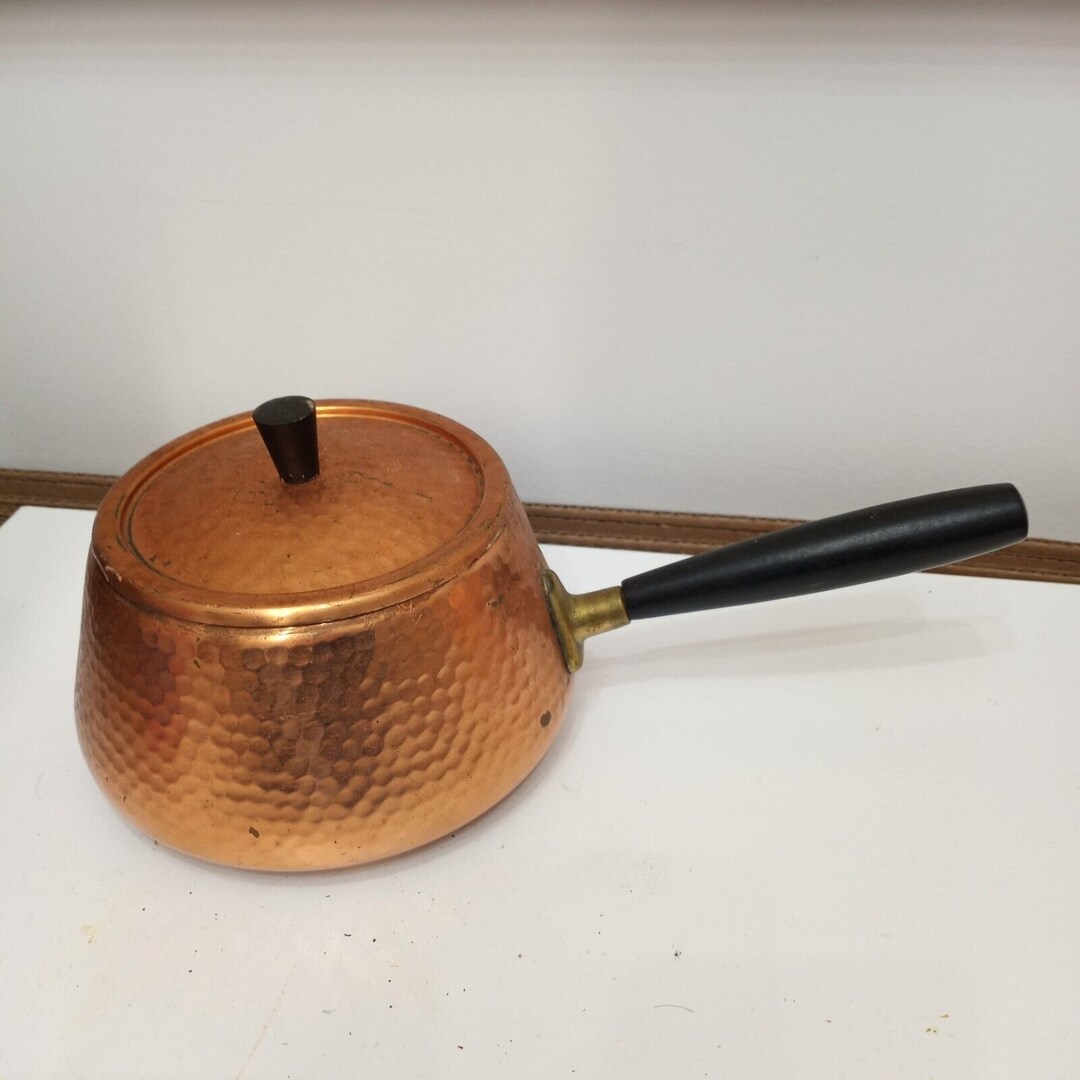 Small Vintage Hammered Copper Pot MCM Style Brass Fixture - Etsy