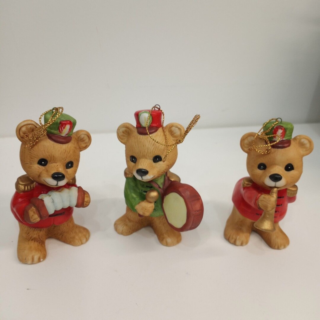 Vintage Homco Teddy Bear Band Christmas Ornaments Instruments Accordion ...