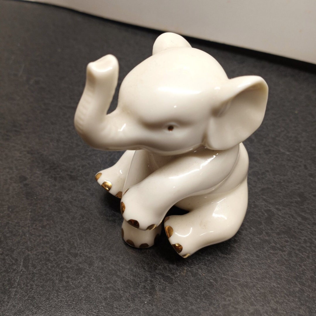 Lenox China Small Elephant Figurine White W/ Gold. Trunk up Nursery Art ...