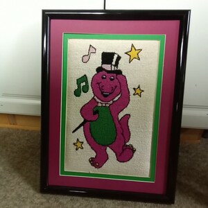Vintage Framed BARNEY Needlepoint. 90's Nursery Art. - Etsy