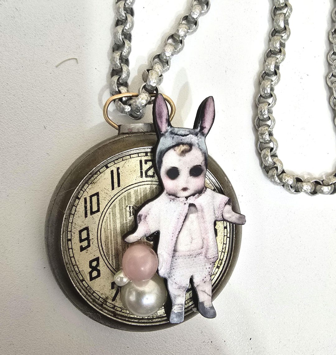 Fabulous Creepy Baby Necklace Assembled on a Vintage Pocket Watch ...