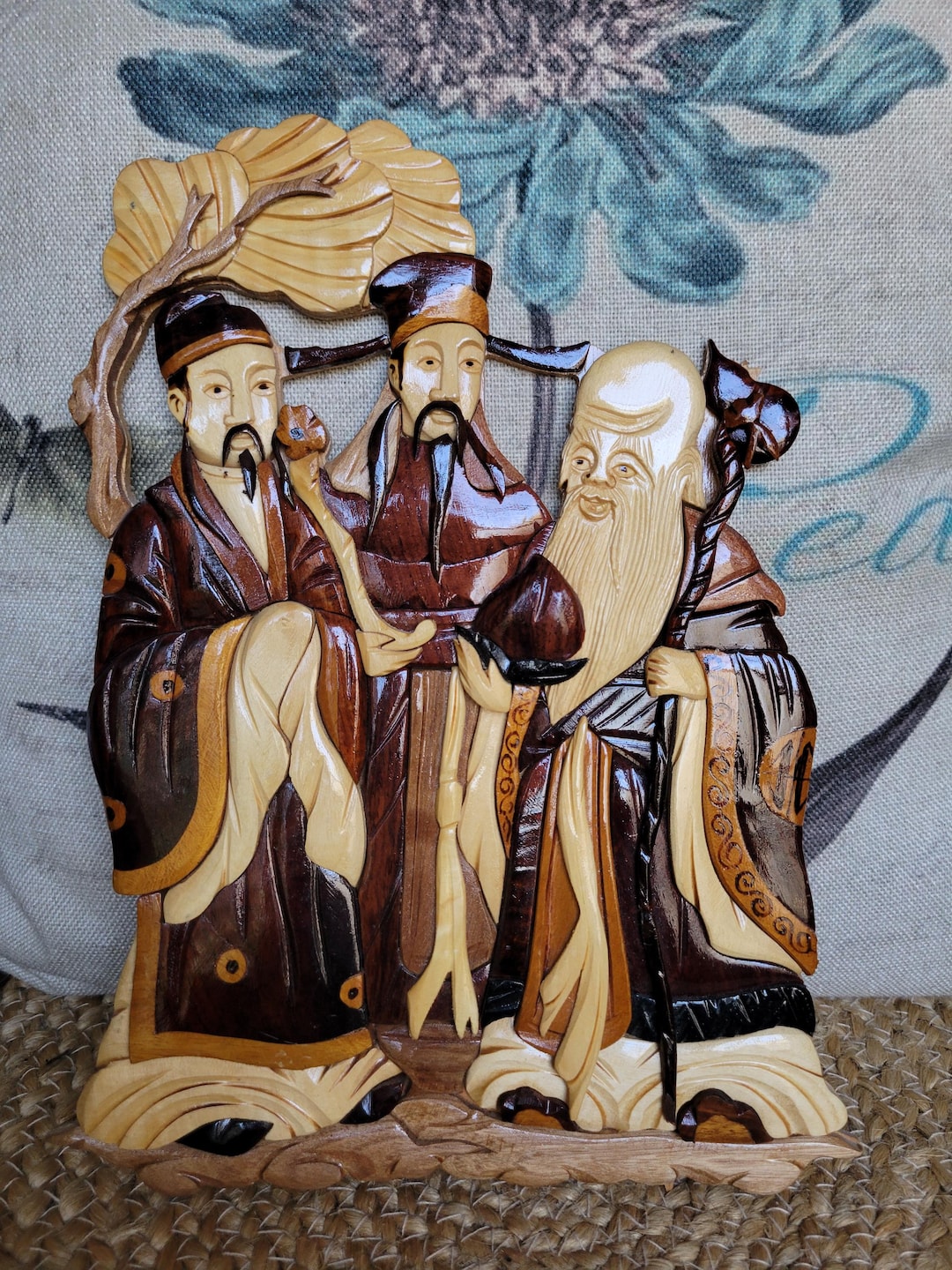 Fu Lu Shou Three Chinese Gods Fortune, Prosperity & Longevity 3D Wood ...