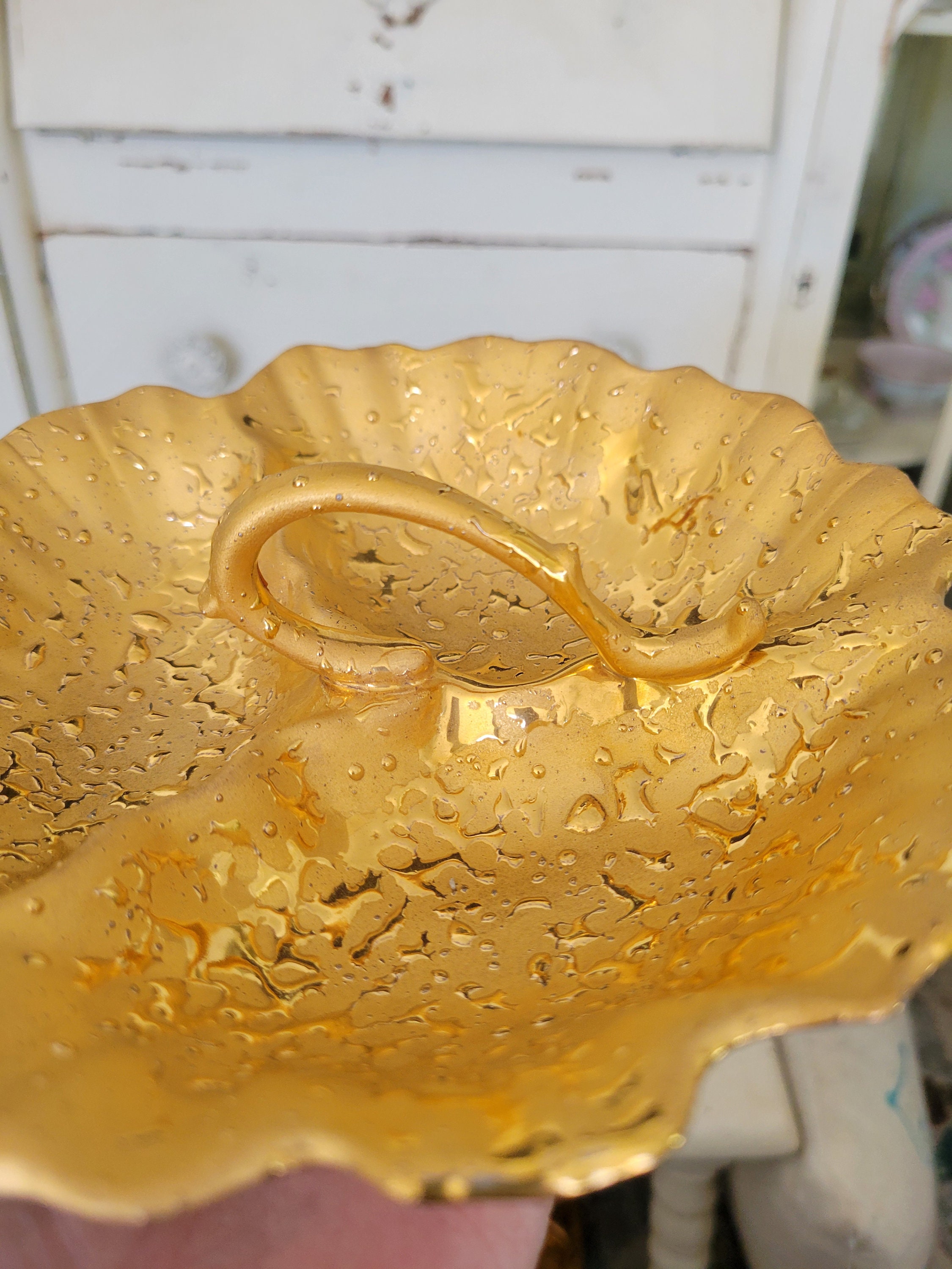 Weeping Bright Gold Raindrop Splatter Vintage Divided Dish 22K Gold ...